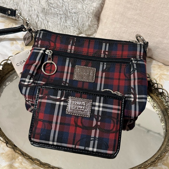 Coach | Bags | Nwt Coach Red And Blue Plaid Crossbody Bag And Wallet ...